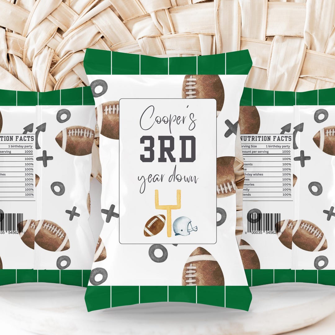 Football Chip Bag, Football Birthday, Football Party, Chip Bag Template ...