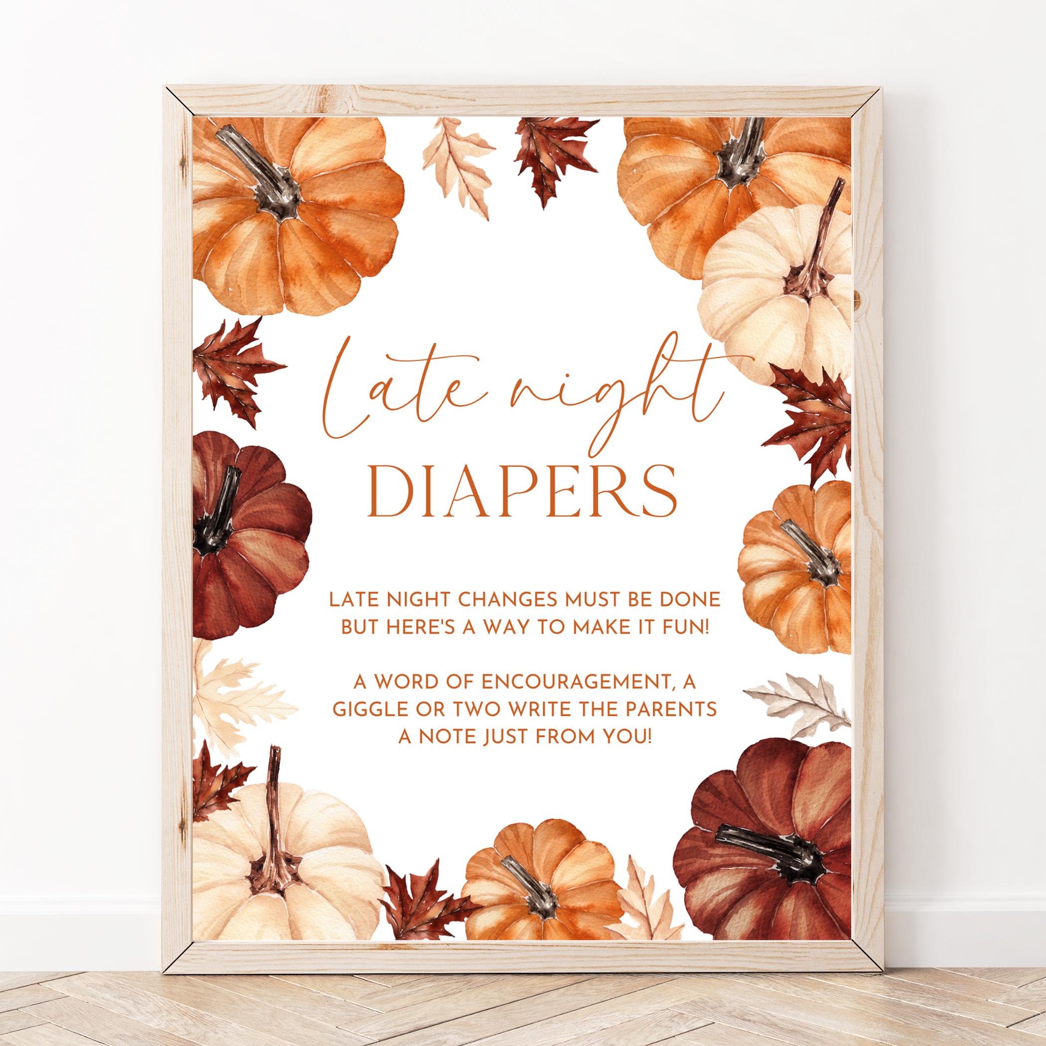 Pumpkin Baby Shower Late Night Diapers Game, Fall Baby Shower, Late ...