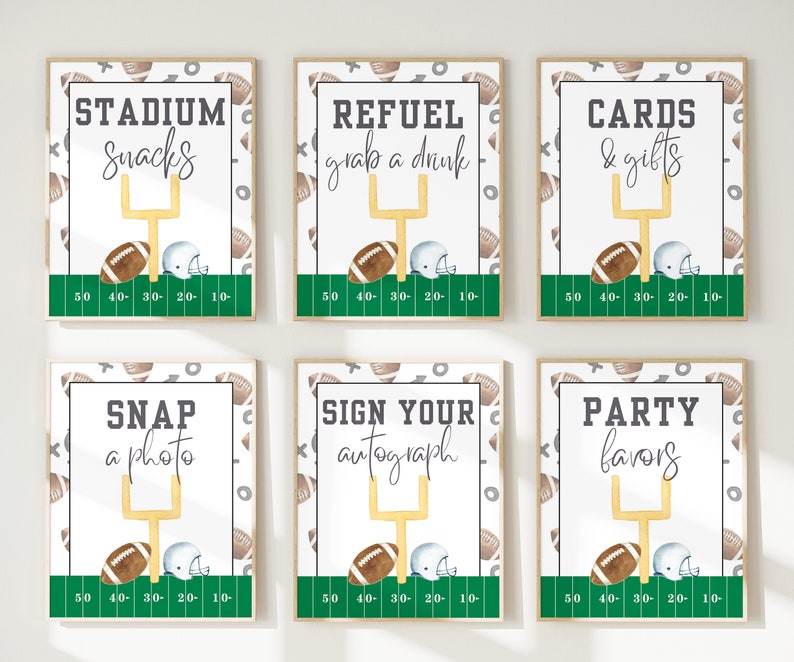 Football Birthday Party Sign Bundle Editable Template - Etsy