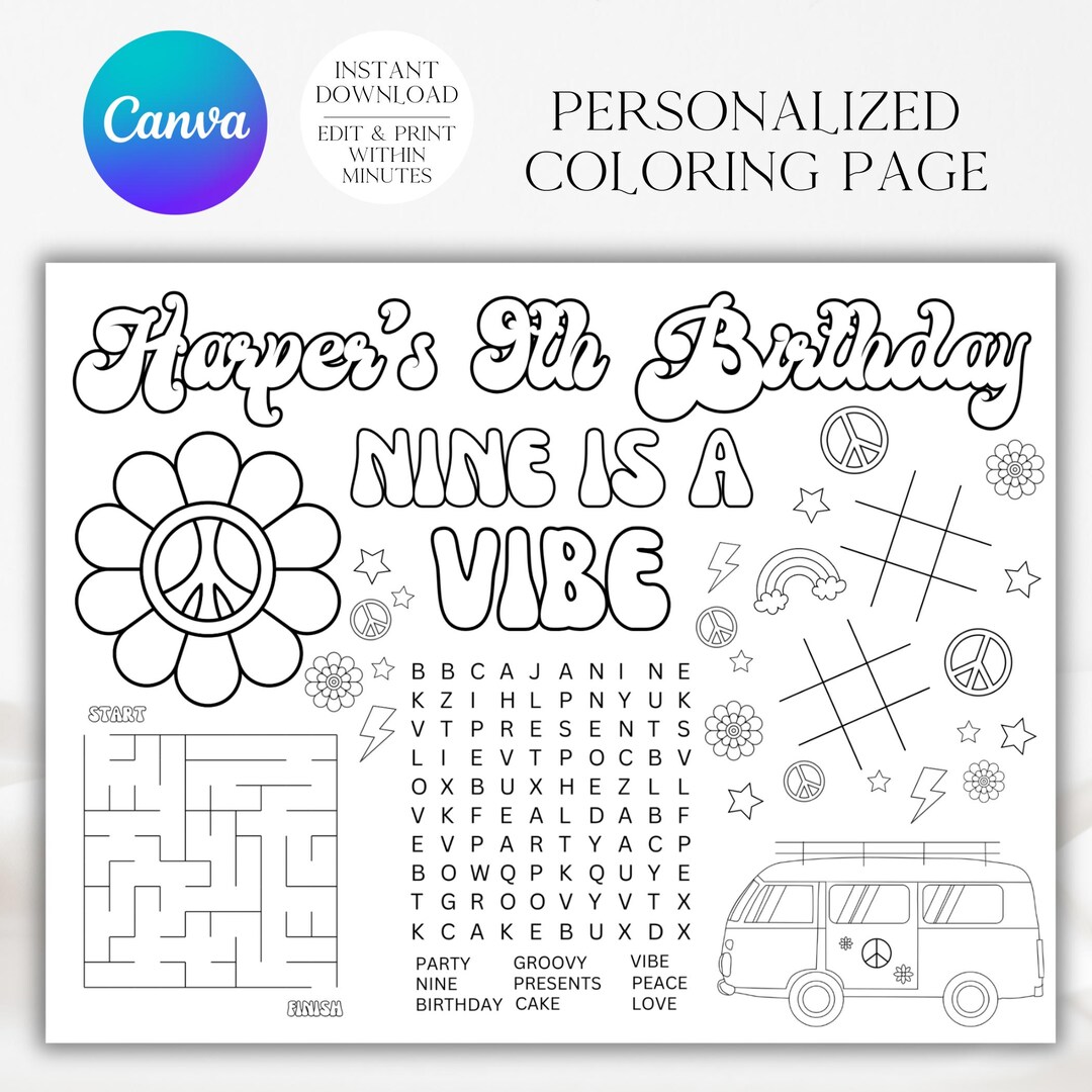 Groovy Birthday Activity Sheet, Nine is A Vibe, 9th Birthday Party ...