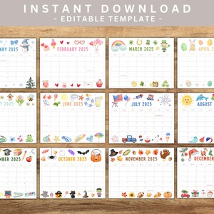 Printable Kids Calendar 2025, Kids Monthly Planner, Printable Calendar ...