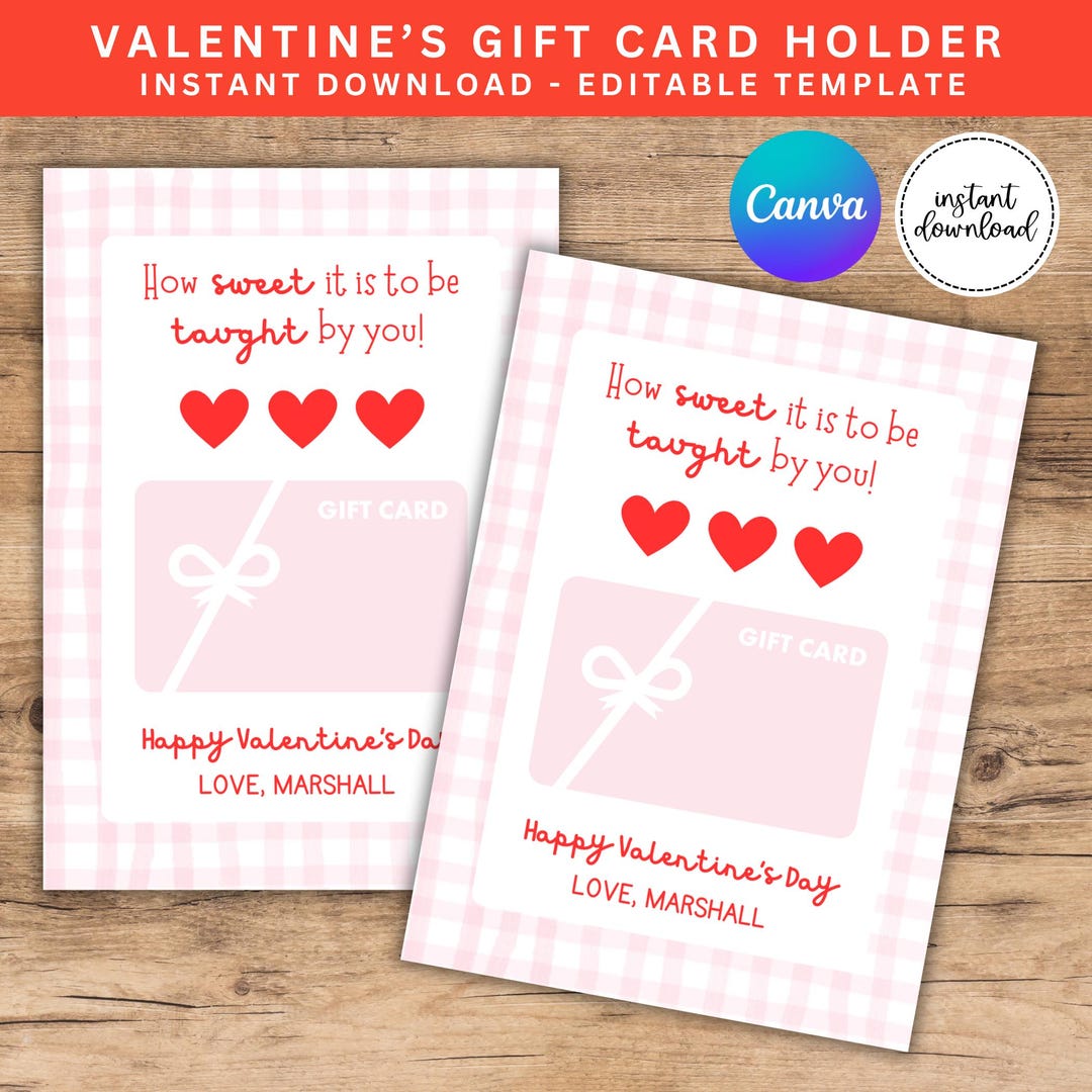 Printable Teacher Valentine's Day Gift Card Holder, Valentine's Day ...