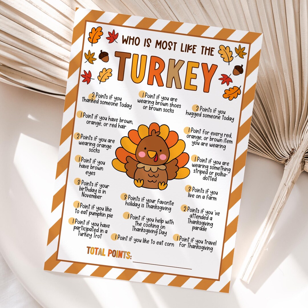 Printable Thanksgiving Game, Who is Most Like the Turkey, Friendsgiving ...