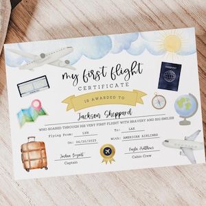 My First Flight Certificate Template, Airplane Souvenir; 8x10", 8.5x11 ...