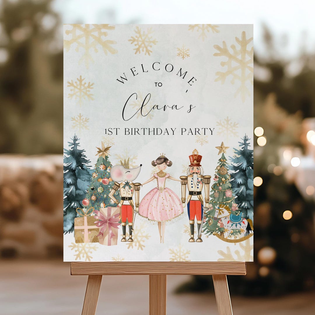Nutcracker Birthday Welcome Sign, Sugar Plum Fairy, Nutcracker Party, Christmas Birthday, Winter ...