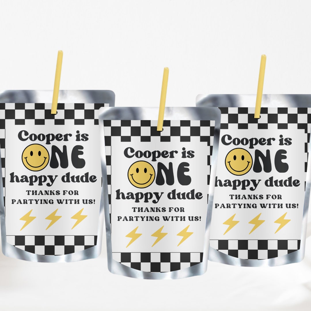 Printable One Happy Dude Birthday Juice Pouch Labels Template, Instant ...