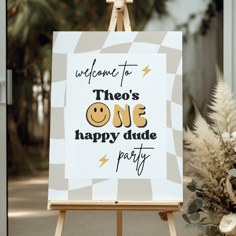 Tan One Happy Dude Welcome Sign, First Birthday Party, Happy Dude Party ...
