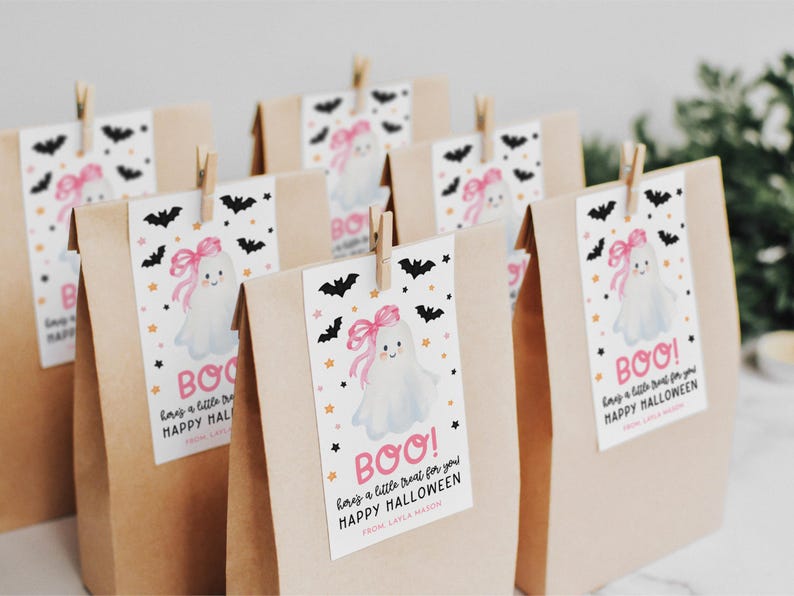 Printable Halloween Gift Tag Template, Boo Here's a Treat for You Pink ...