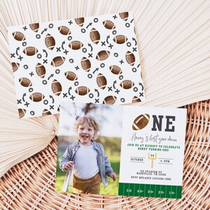 First Year Down Football Photo Invitation First Birthday Boy Football ...