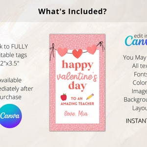 Printable Valentines Teacher Gift Tags | Instant Download | Valentine's ...