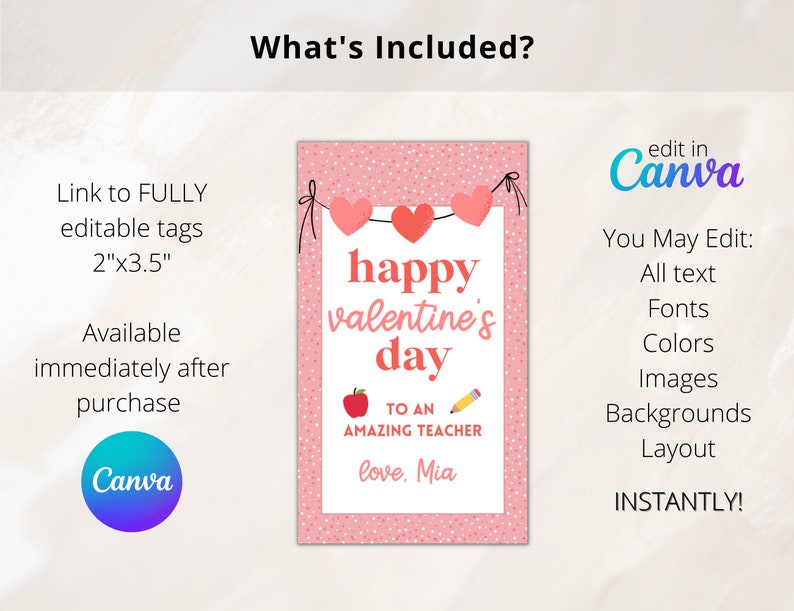 Printable Valentines Teacher Gift Tags | Instant Download | Valentine's ...