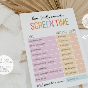 Screen Time Tracker for Kids | Instant Download - Etsy