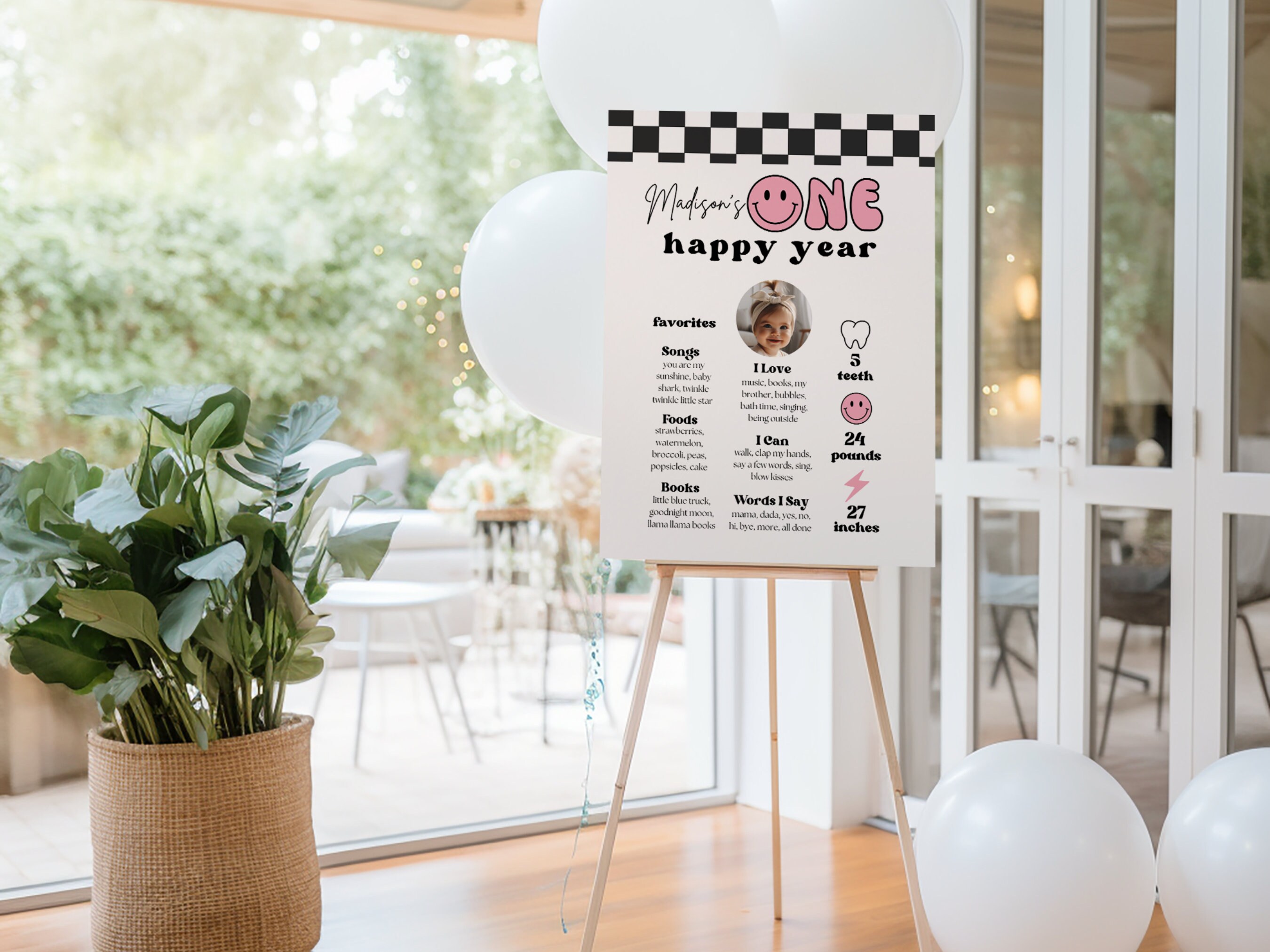 One Happy Girl Milestone Sign, Smiley Face Birthday, Printable First ...