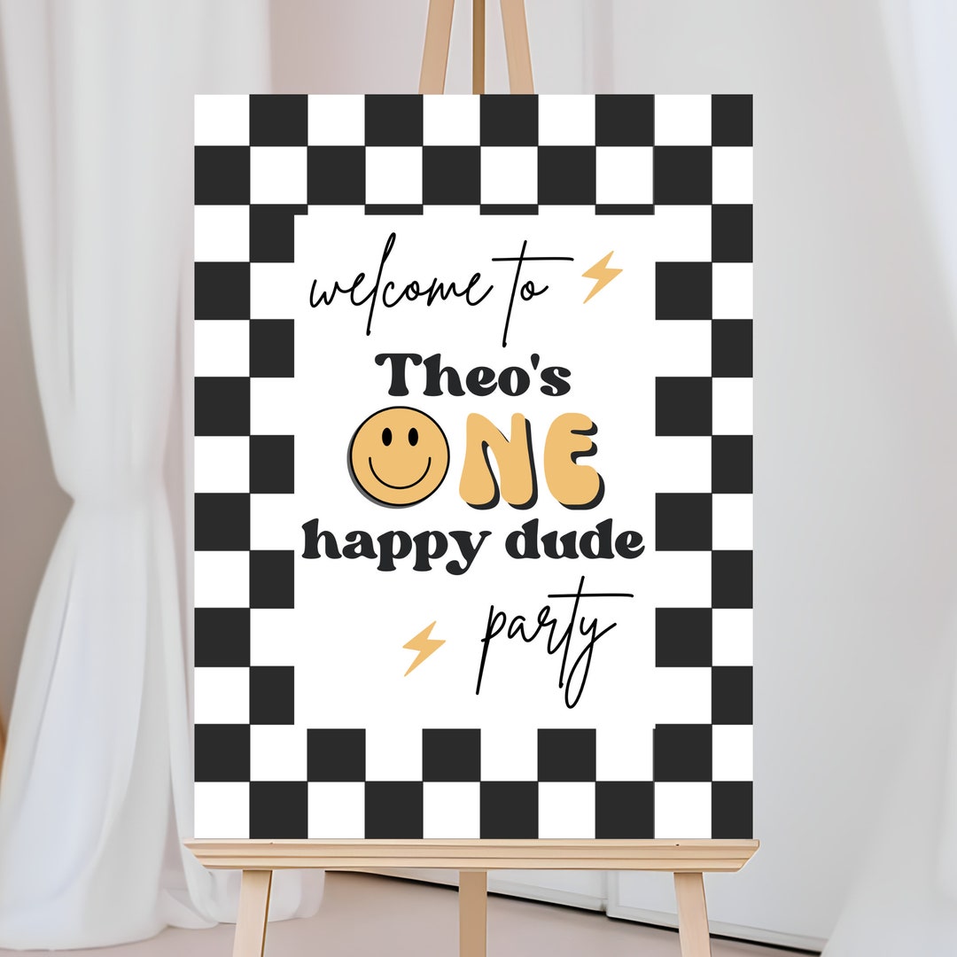 One Happy Dude Welcome Sign, Boy 1st Birthday, Smiley Face Sign, One ...
