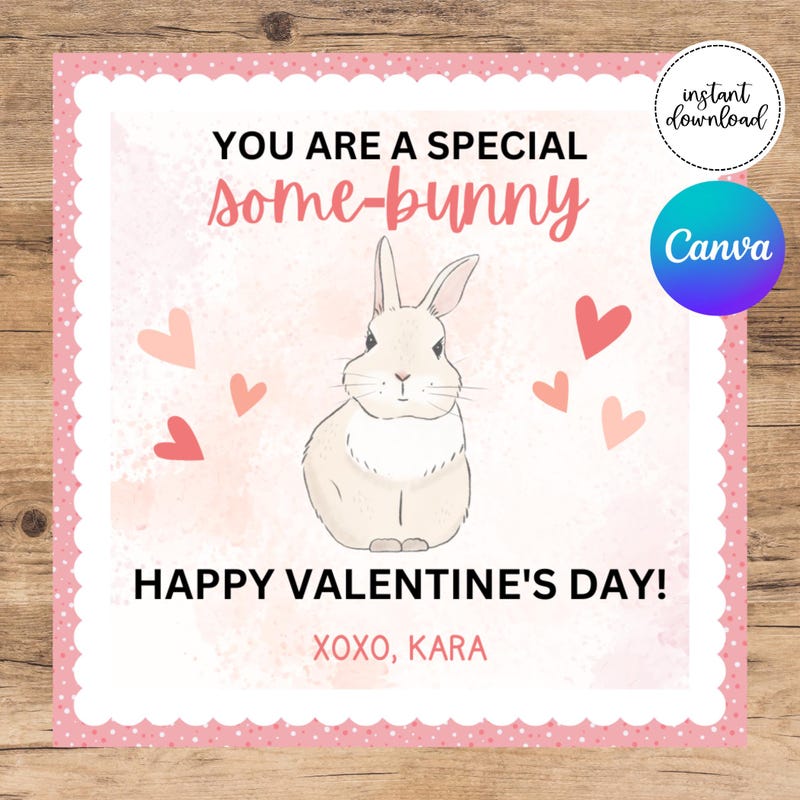 Bunny Valentine Template - Etsy