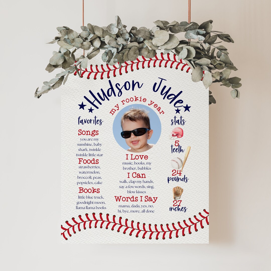 Baseball First Birthday Milestone Sign | 1st Birthday | Rookie ...