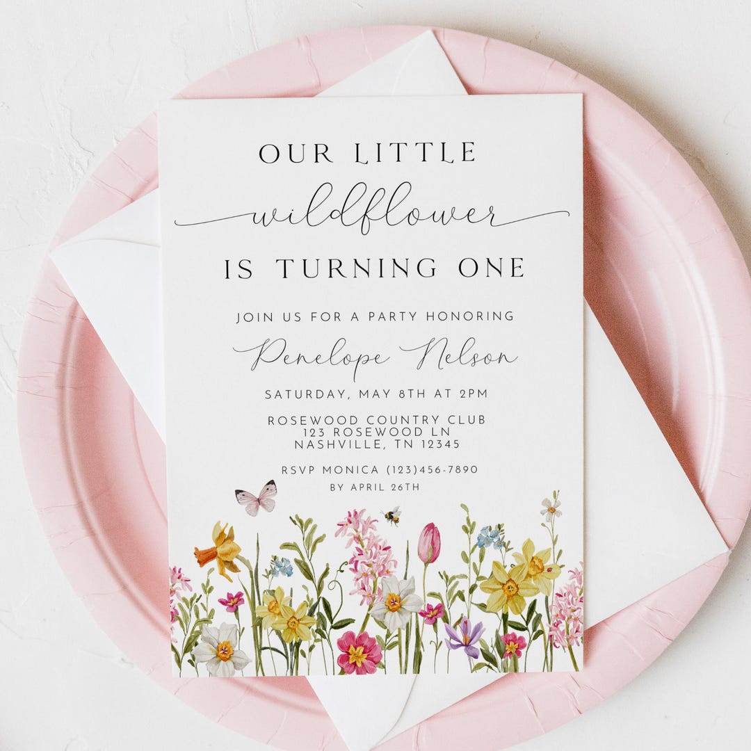 Wildflower 1st Birthday Party Invitation, Instant Download, Editable ...