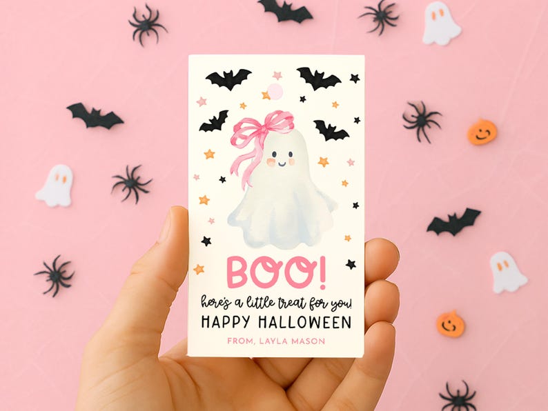 Printable Halloween Gift Tag Template, Boo Here's a Treat for You Pink ...