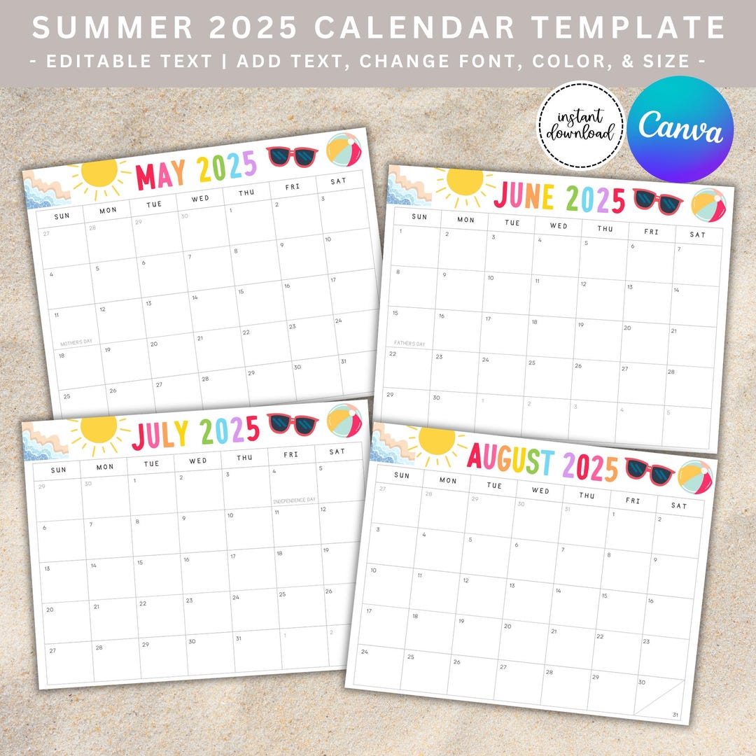 Printable Summer Kids Calendar, Kids Calendar 2025, Kids Calendar ...