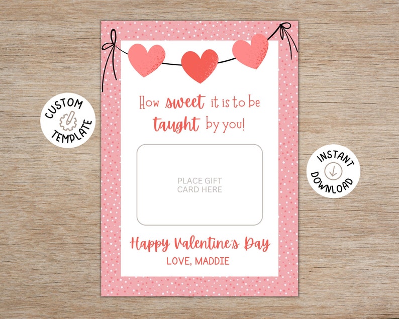 Printable Teacher Valentine's Day Gift Card Holder - Etsy