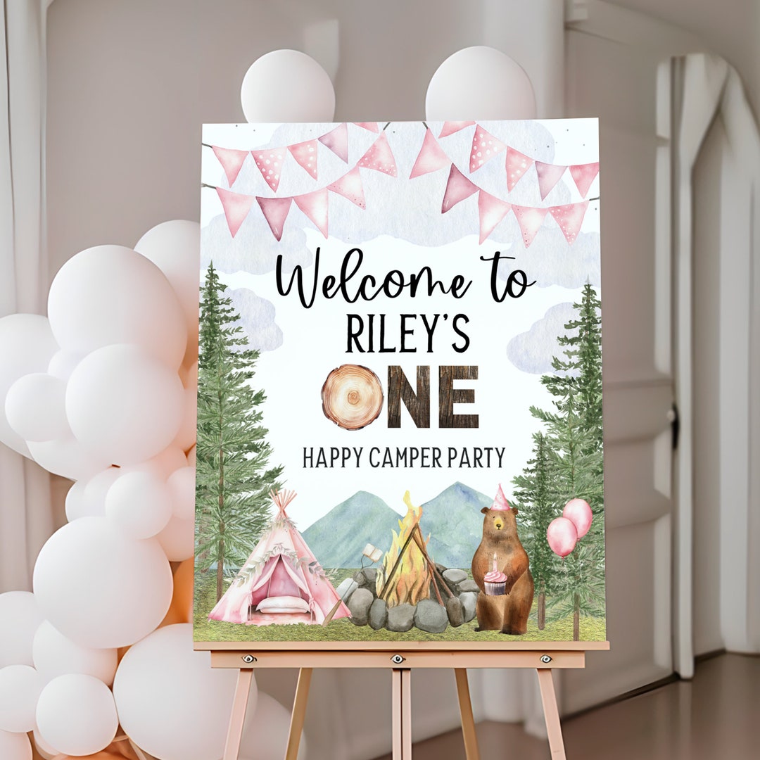 One Happy Camper Welcome Sign, Instant Download, Camping Birthday ...