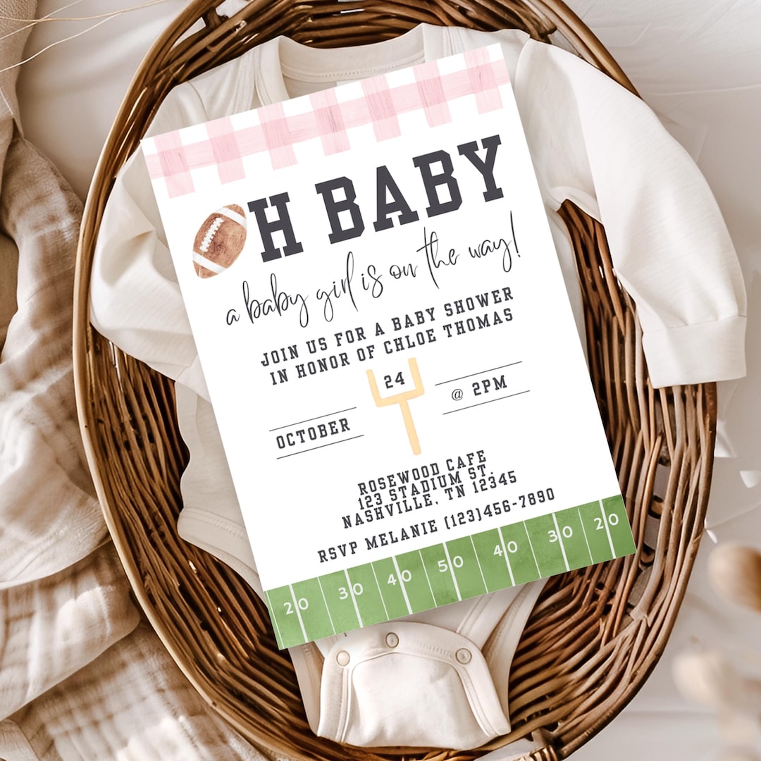 Football Baby Shower Invitation, Girl Baby Shower, Football Invitation ...
