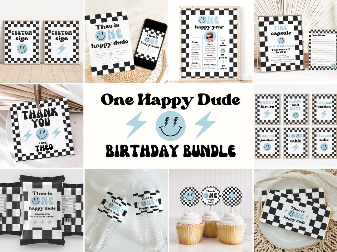 One Happy Dude Birthday Party Bundle Instant Download Editable Templates A122 Etsy