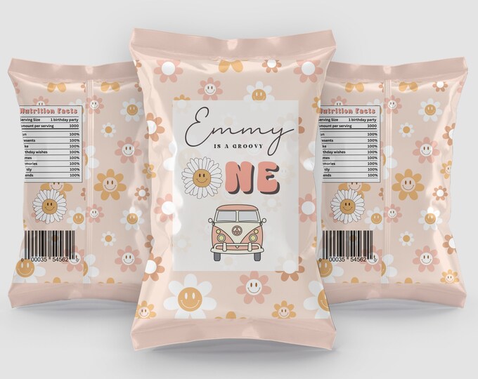 EDITABLE Groovy ONE Chip Bag First Birthday Groovy Party Printable Chip ...