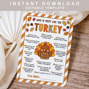 Printable Thanksgiving Game, Who is Most Like the Turkey, Friendsgiving ...