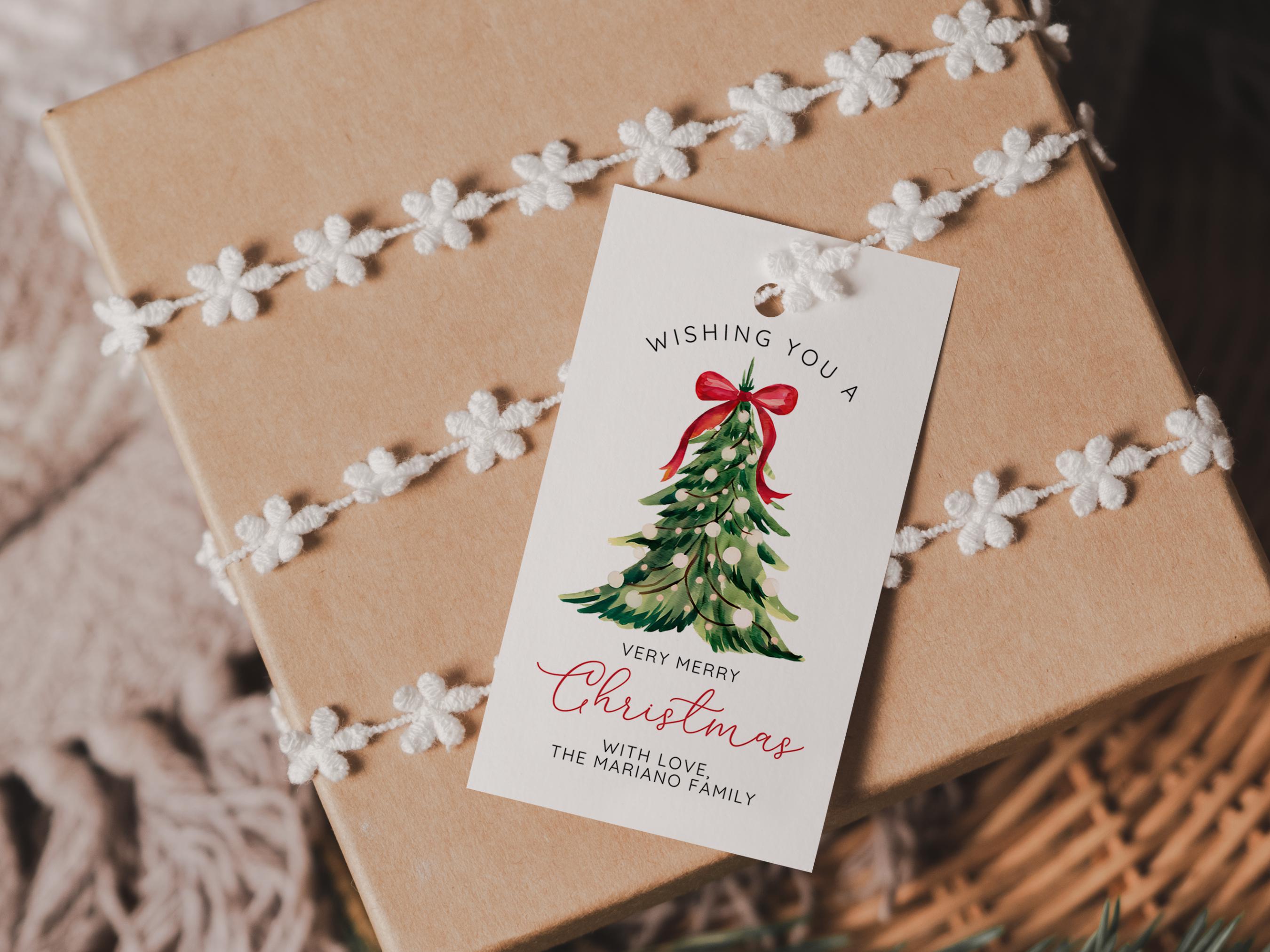 Printable Christmas Tree Red Bow Gift Tag Template, Instant Download ...
