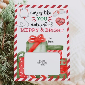 Printable School Nurse Christmas Gift Card | School Nurse Gift | Nurse ...