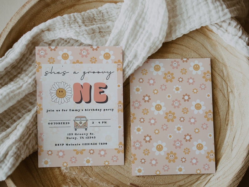 Groovy One Birthday Party Invitation | First Birthday | Retro Birthday ...