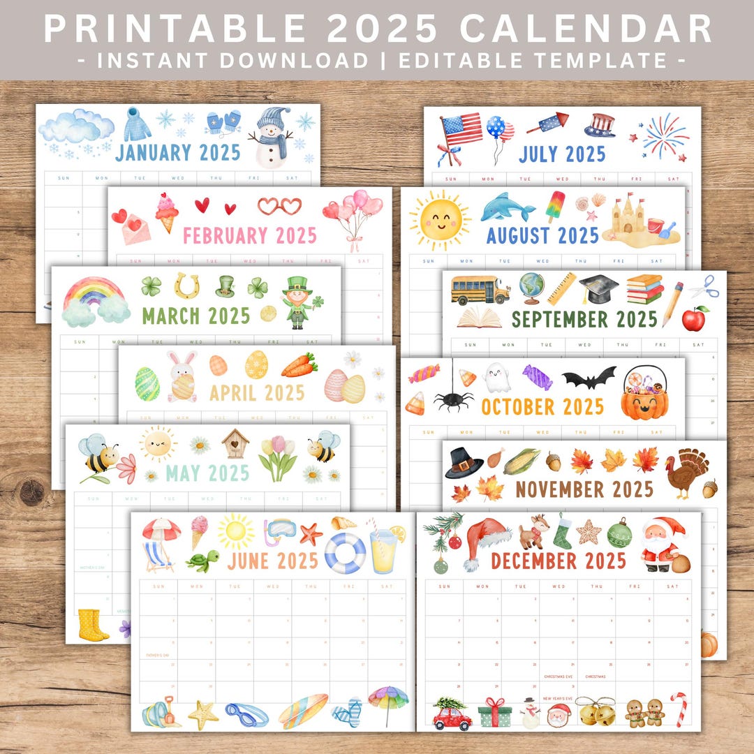 Printable Kids Calendar 2025, Kids Monthly Planner, Printable Calendar ...