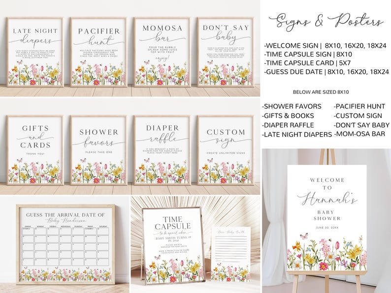 Wildflower Baby Shower Invitation Bundle, Instant Download, Editable ...