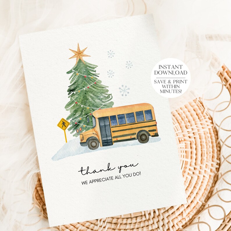 Printable School Bus Driver Christmas Card | Bus Driver Gift ...