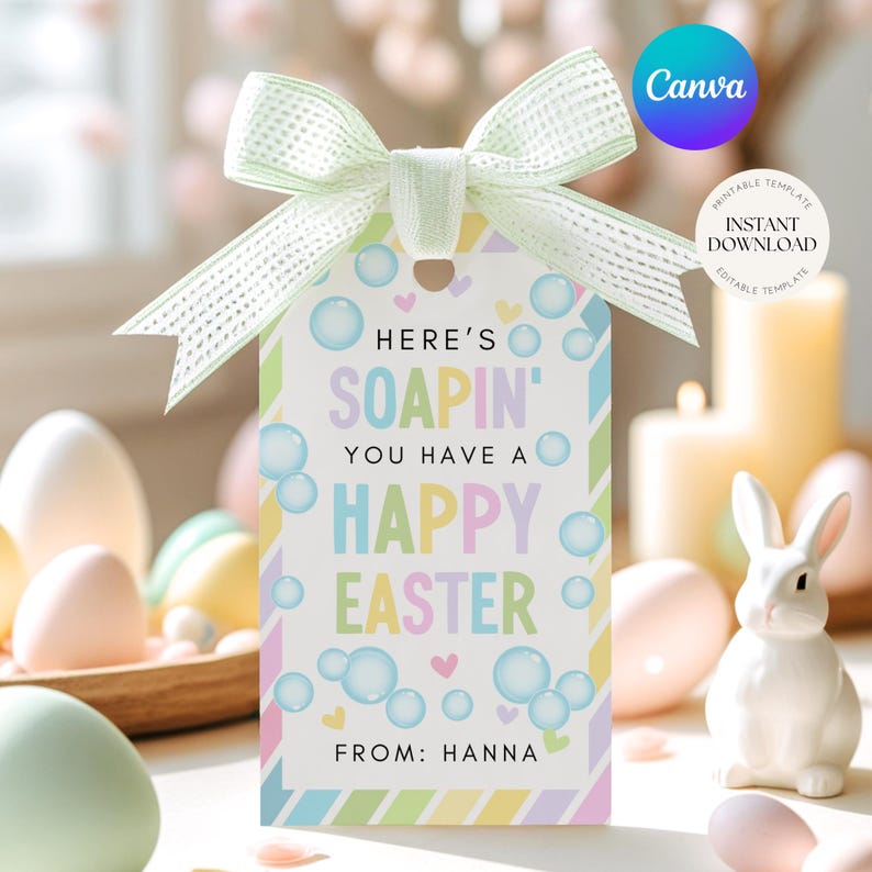 Printable Easter Soap Gift Tag, Instant Download, Editable Text - Etsy