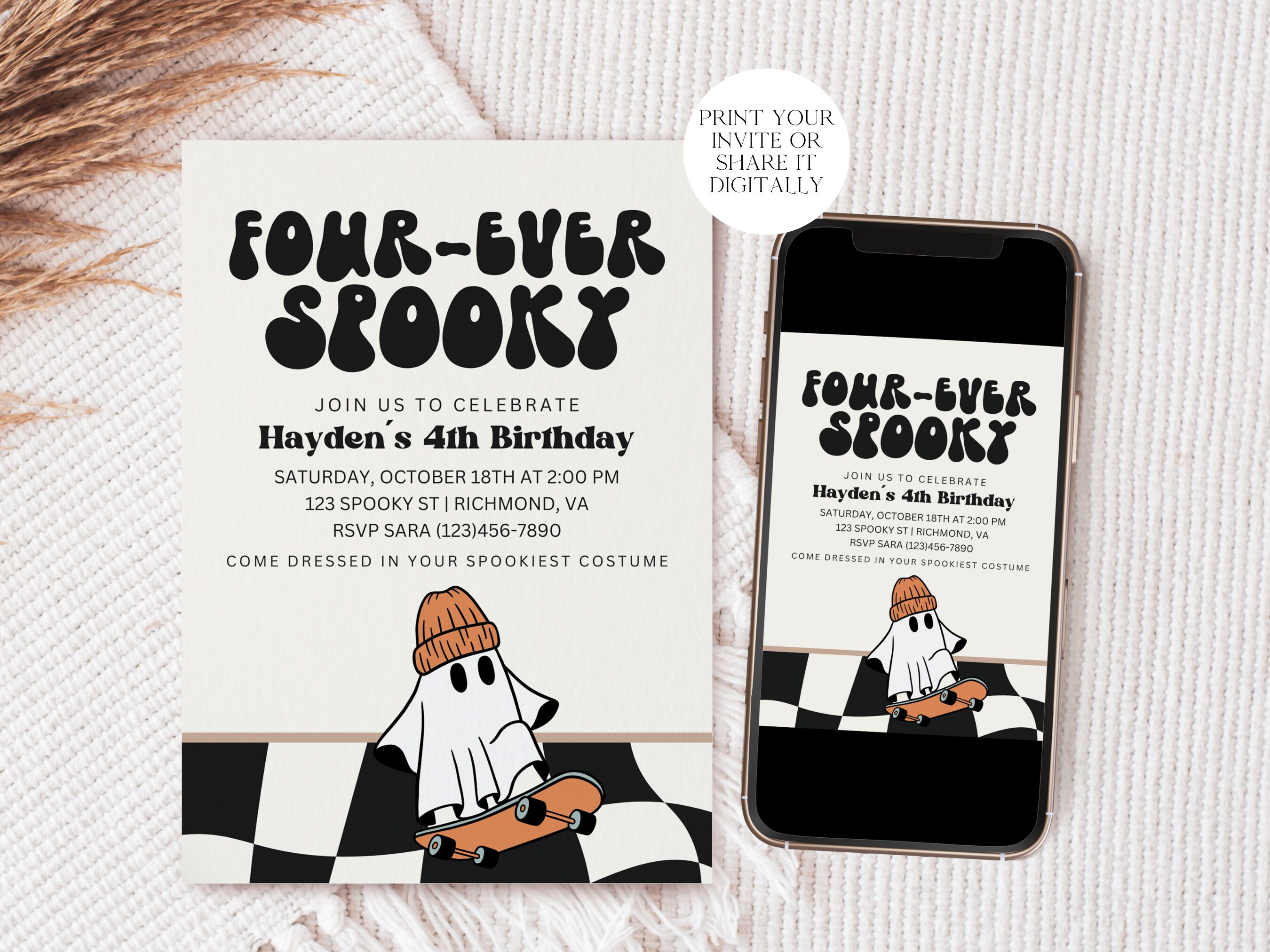 Four Ever Spooky Halloween Birthday Invitation, Halloween Party, 4th ...