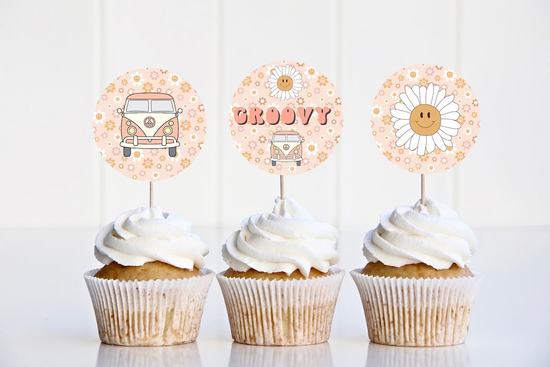 Printable Cupcake Toppers Groovy One Birthday Party Retro First ...