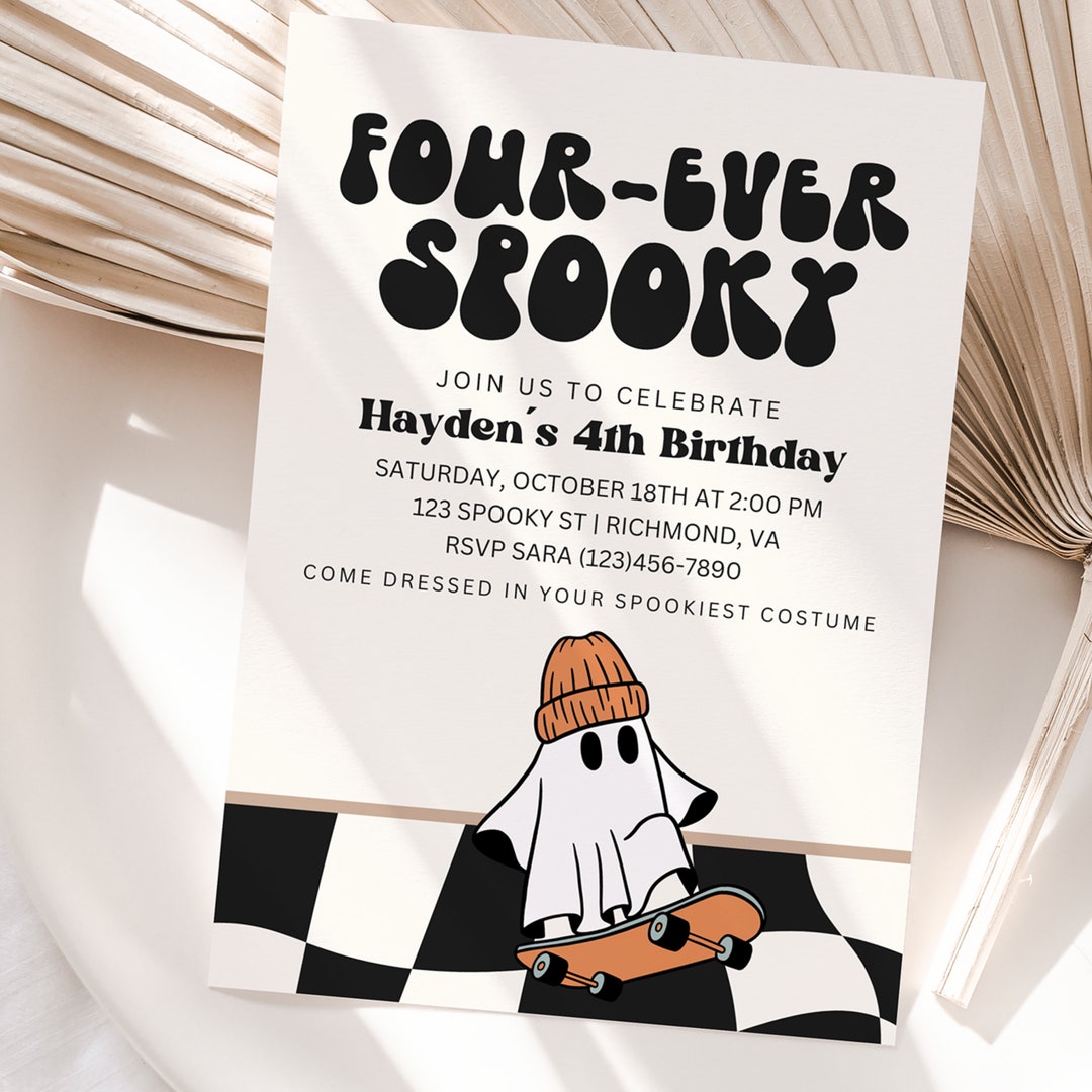 Four Ever Spooky Halloween Birthday Invitation, Halloween Party, 4th ...