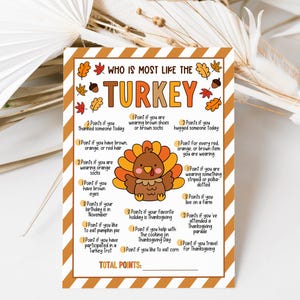 Printable Thanksgiving Game, Who is Most Like the Turkey, Friendsgiving ...