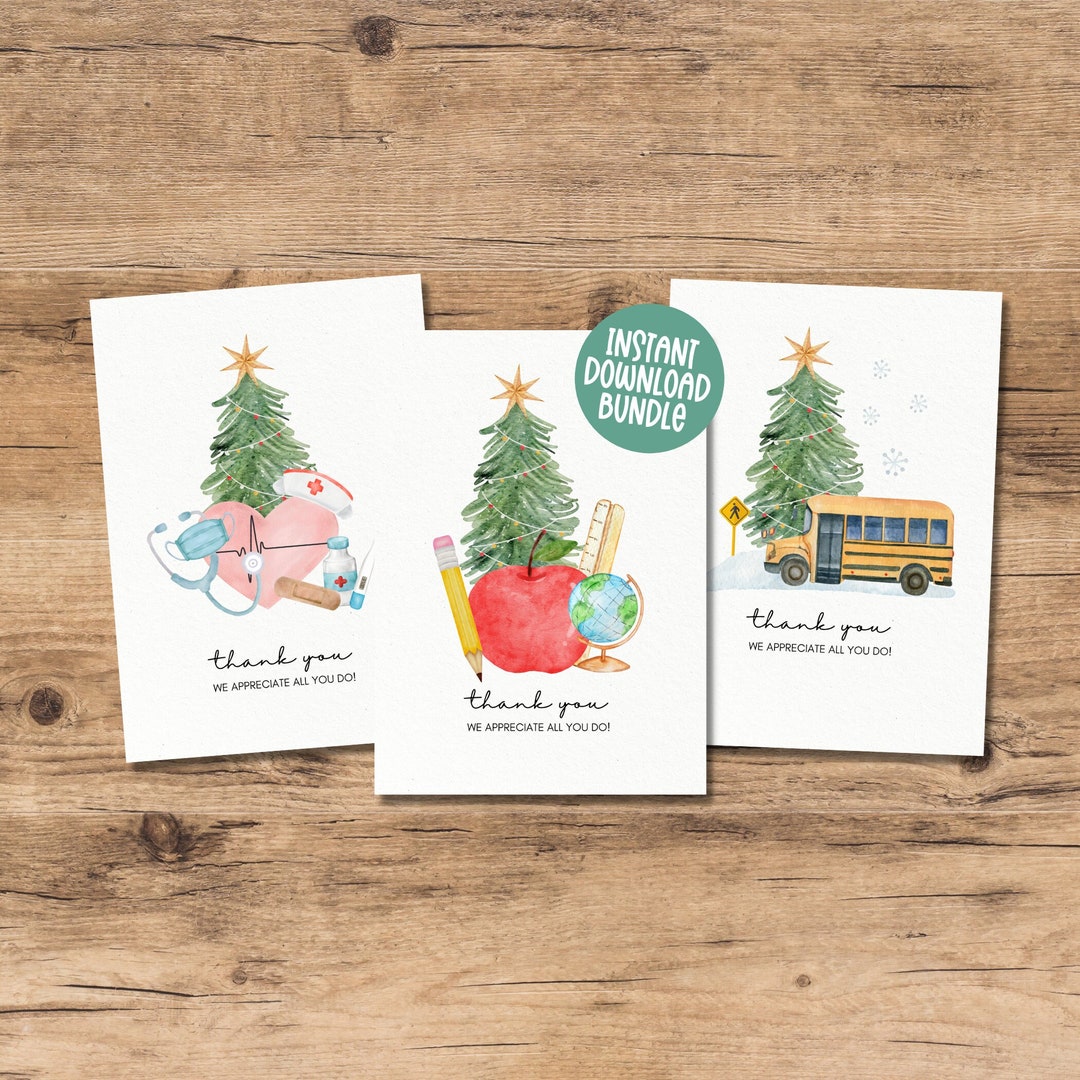 School Christmas Cards Bundle | Teacher Holiday Card | Teacher Gift ...