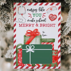 Printable School Nurse Christmas Gift Card | School Nurse Gift | Nurse ...