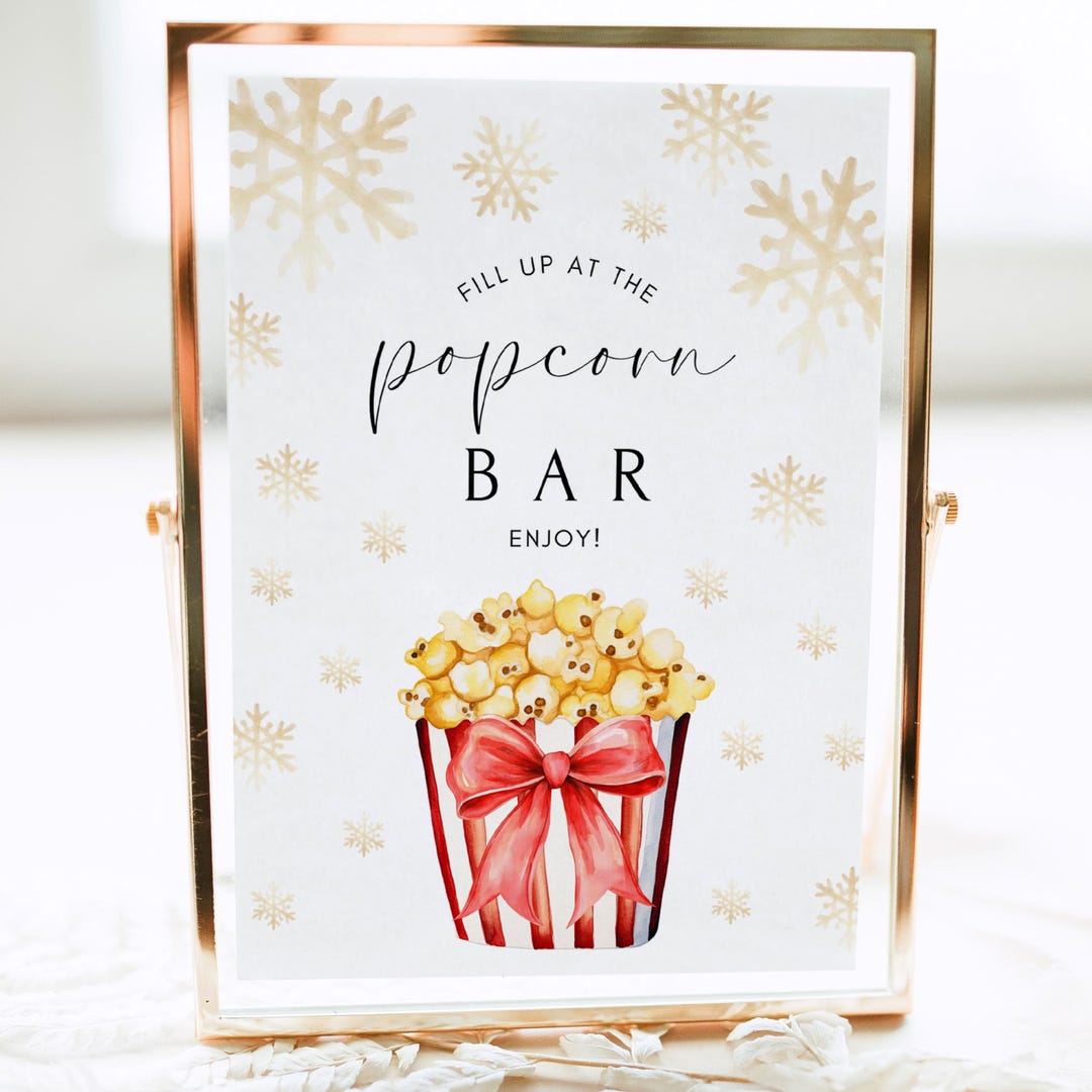 Printable Christmas Popcorn Bar Sign, Popcorn Bar, Popcorn Sign ...