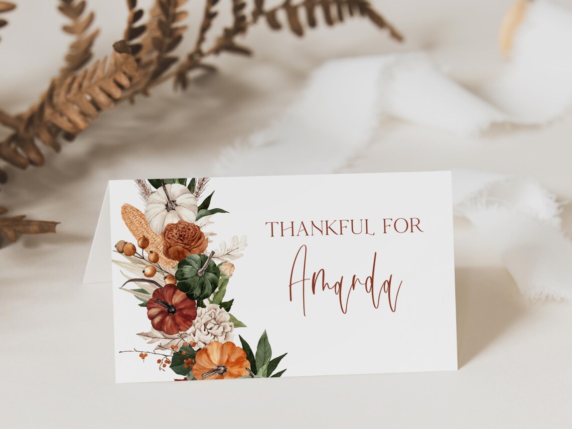 Fall Place Card, Printable Place Card, Autumn Place Card, Thanksgiving ...