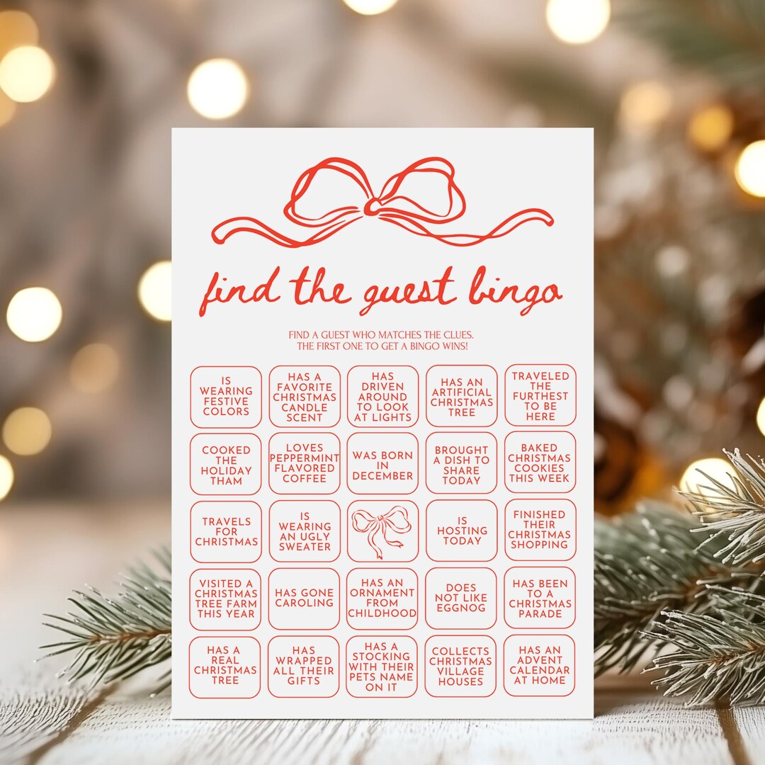 Printable Christmas Find the Guest Bingo Game , Editable Template ...