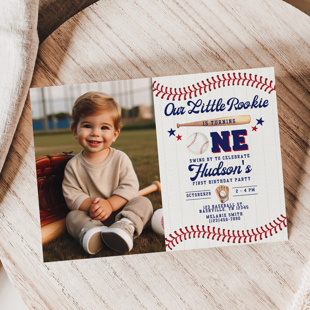 Baseball First Birthday Invitation, 1st Birthday, Rookie, Baseball ...