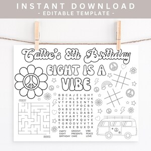 Eight is A Vibe Coloring Page, Birthday Coloring, Printable, Instant ...