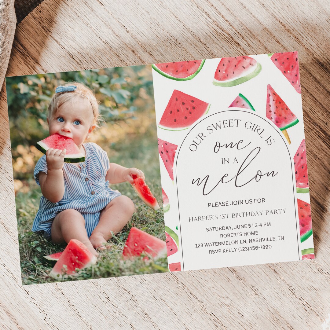 One in A Melon First Birthday Invitation, Watermelon Birthday ...