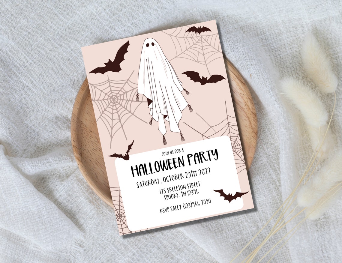 Halloween Party Invitation Pink Halloween Party Ghost - Etsy