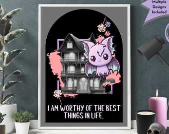 Pastel Goth Wall Art Creepy Cute Spooky Kawaii Cat Poster Horror Gift ...